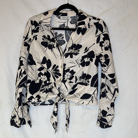 Rachel Zoe | Tops | Rachel Zoe Linen Blend Black Cream Floral Cropped ...